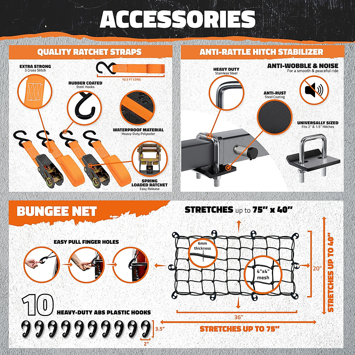 Mockins 60"x20"x6" Folding Trailer Hitch Cargo Carrier Weatherproof | 500 Lbs Cap Luggage Rack for SUV, Cars & Trucks| Universal 2" Receiver Hitch Cargo Rack with Car Carrier Accessories