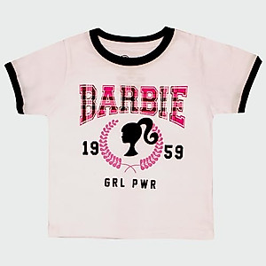 Barbie Girls Short Sleeve T-Shirt 2-Pack, Logo Girl Power Short Sleeve Tees 2 Pack Bundle Set for Girls (Size 6/6X, White/Black)