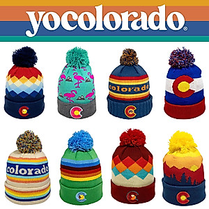YoColorado Argyle Colorado Pom Pom Beanie - Mountain Winter Hats for Men or Women, Rainbow Warm Stocking Stuffers Ski Caps