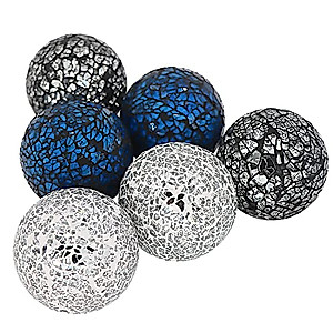 Kesywale 2.4 Inch Small Decorative Orbs Set of 6 Glass Mosaic Sphere Balls Centerpiece Glass Globe for Bowls, Vases and Dining Table Centerpieces Decor (B)