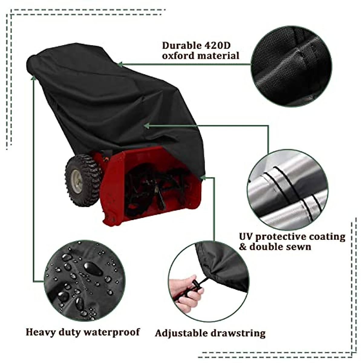 AKEfit Snow Blower Cover, 420D Waterproof UV Protection Heavy Duty Snow Blower Cover, Durable Patio Cover for Electric Snowblowers, Design with Double Seam and Drawstring - 50x35x43In Black
