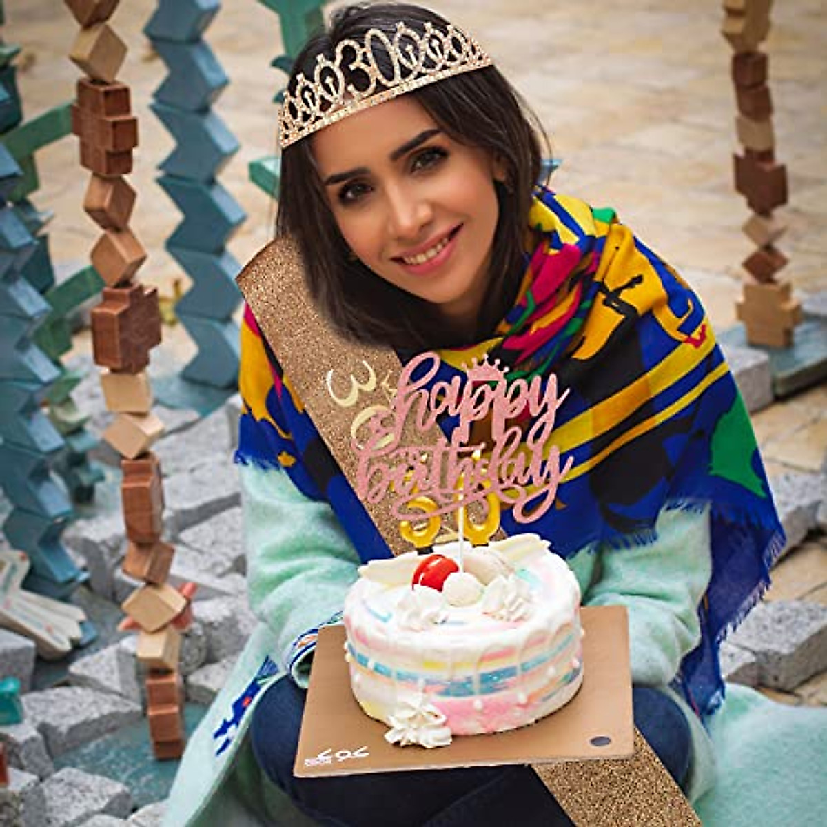 Janinus 30th Birthday Tiara And Sash For Women Rose Gold 30th Birthday Decorations For Her - Rose Gold 30th Birthday Sash, Crown/Tiara and Birthday Cake Toppers 30th Birthday Gifts For Her