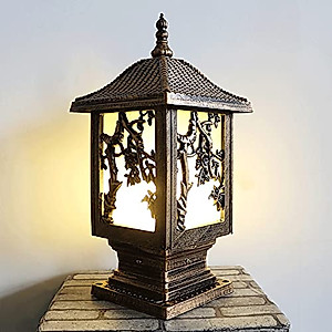 JSBDPHW European Style E27 Pillar Lamp Outdoor Courtyard Fence Column Light Waterproof IP65 Glass Lampshade Villa Garden Post Light Lawn LampLandscape Light