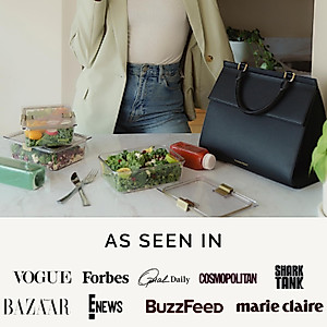 Modern Picnic Vegan Leather Lunch Bag for Women, Cooler Lunch Bag for Girls, Easily Wipeable, Adjustable Shoulder Strap, Women’s Lunch Bags for Work/Office/Outdoor, Black As Seen on Shark Tank