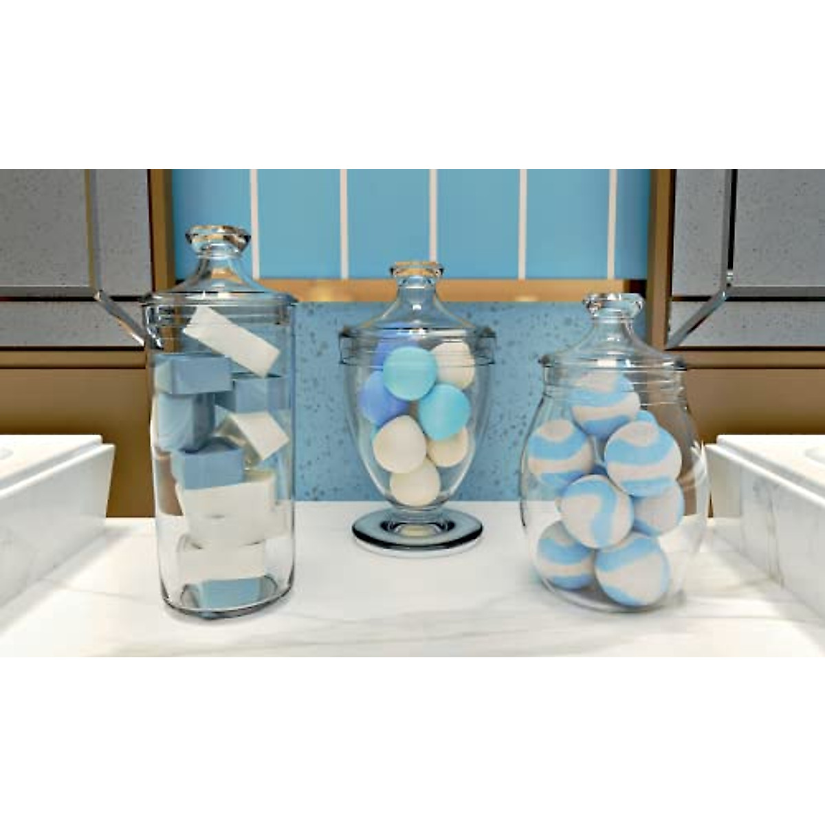 Amazing Abby - Adore - Acrylic Apothecary Jars (3-Piece Set), Plastic Jars with Lids, Bathroom Canisters, Vanity Organizers, Candy Buffet, Wedding Display, BPA-Free and Shatter-Proof