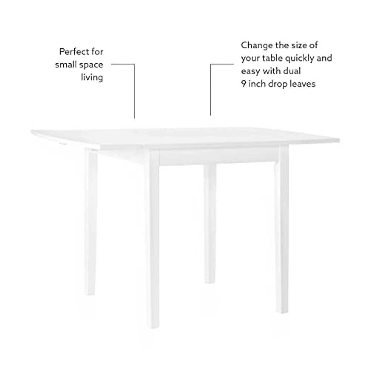 Linon White 30" Square 30" X 48" Fully Extended Torino Drop Leaf Table