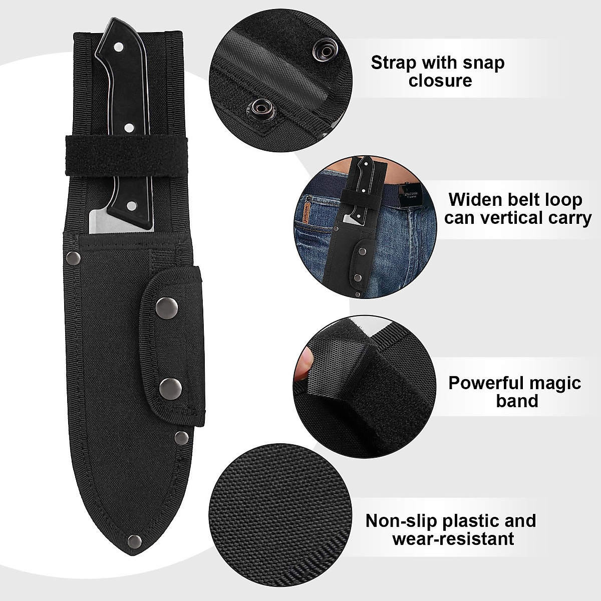 Knife Sheath for Fixed Blade Knives: Oxford Cloth Universal Fillet Knife Sheath for Belt,Knife Protector Sleeve Camping Knives Sleeves Case Edge Guards Blade Protectors (Black, 5.5 * 2 Inch)