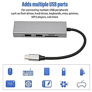 5 in 1 USB C Hub, Aluminum Alloy USB C Hub Adapter Multiport Plug and Play 5Gbps Data Transfer to Printer