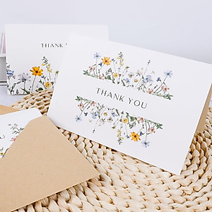 FUHITIM Thank You Cards with Envelopes(50 pack 4x6), Blank Cards with 5 Wildflower Designs, Perfect for Bridal Shower, Baby Shower, Wedding, Birthday, All Occasion