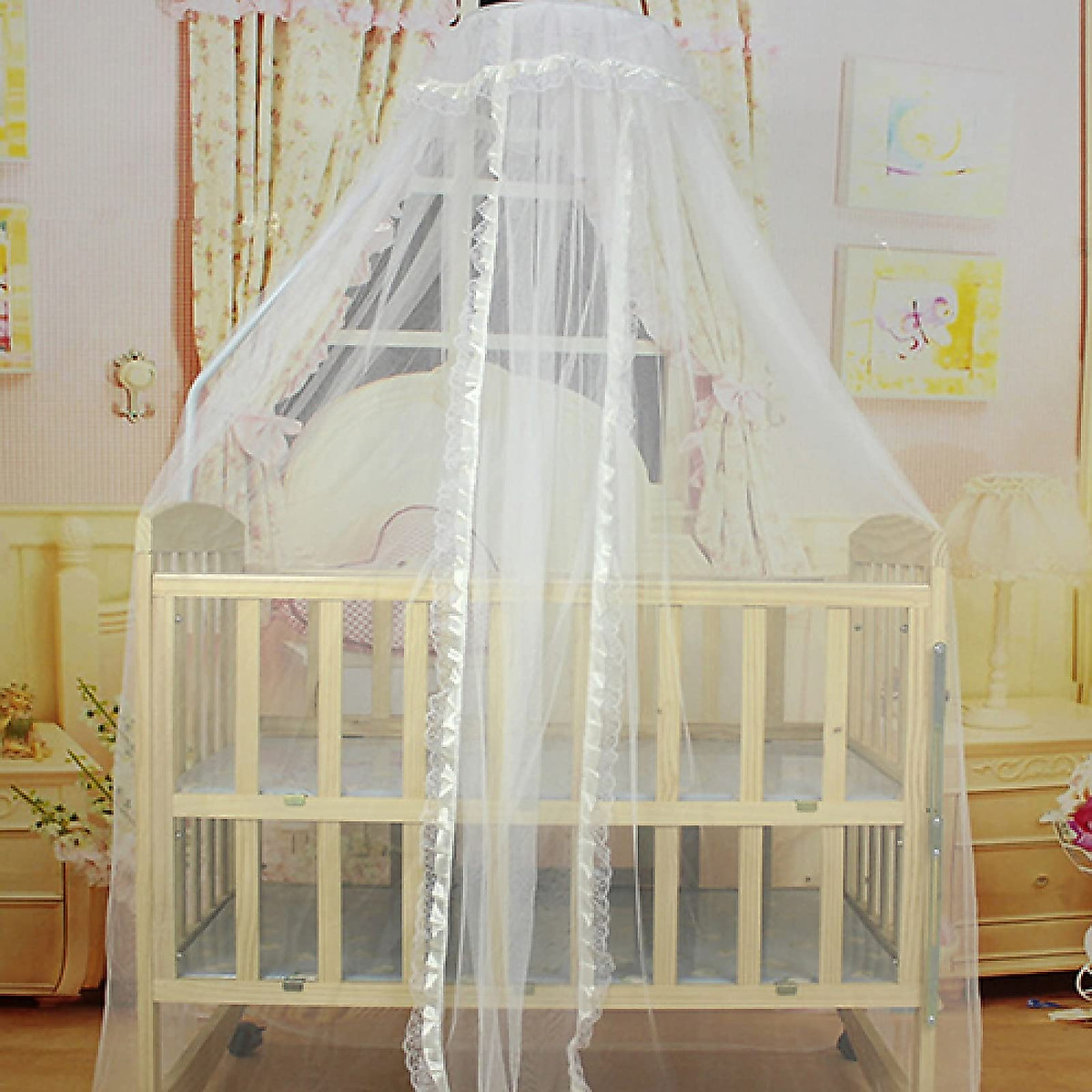 HEVIRGO Bed Canopy Mosquito Net, Hanging Travel Netting Curtains, Play Tent Bedding, Baby Bed Mesh Dome Curtain Mosquito Net Durable Toddler Crib Cot Canopy Bed Net - Beige
