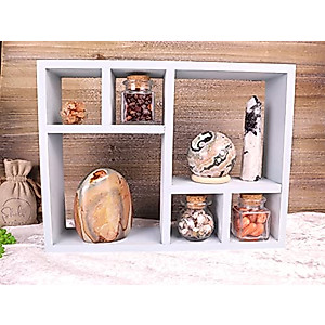 Mini Crystal Display Shelf by Shelf & Stone, Rustic Wall-Mounted Floating Shelf for Farmhouse Décor. Great Nightstand/Apothecary Shelf for Fossils, Reiki Crystals, Countertop Organizer (Patina Green)