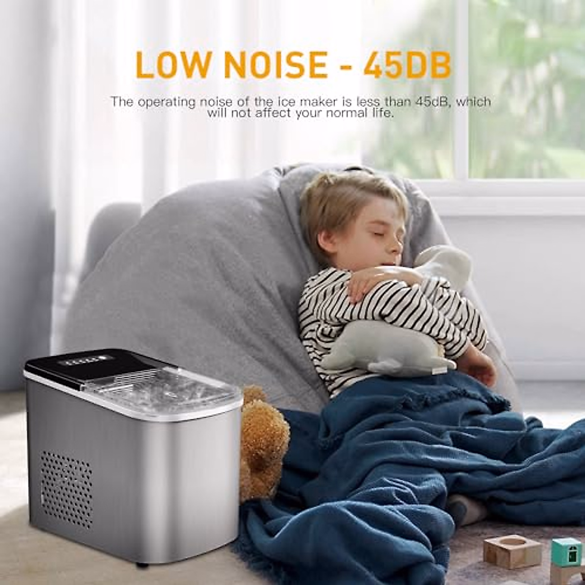 38lbs per Day Ice Maker Machine, Large Capacity Countertop Self-Cleaning, Fast Making 9 Ice Cubes in 3.5 Mins, 2 Bullet Sizes, Quiet Operation for Kitchen, Camping, RV, and Parties