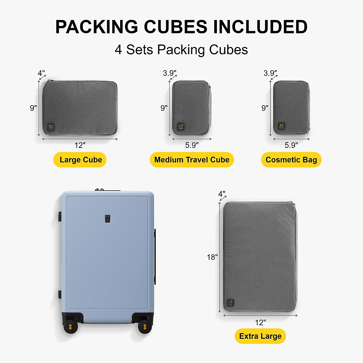 LEVEL8 Elegance Carry-on Suitcase, 20 Inch Carry on Luggage, Hardside Large Suitcases with Wheels, Tavel Bag with Tsa Lock, Light Blue