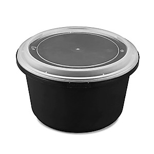 Karat Professional PP Tamper-Resistant Injection Molded Black Food Container with Clear Lid - Microwaveable Round Deli Containers with Lids, Perfect for Soup and Food (52oz)