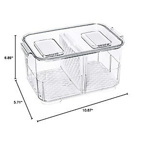 SANNO Fridge Food Storage Containers Produce Saver FreshWorks Produce Food Storage Container Bin Stackable Refrigerator Kitchen Organizer Keeper, with Removable Drain Tray to Keep Fresh
