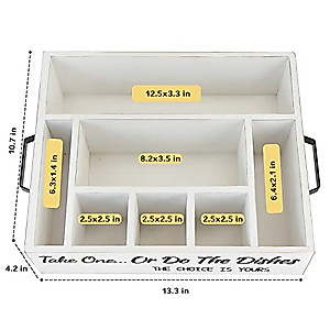 Kitchen Countertop Paper Plate Holders Utensil Caddy, Wood Utensil Holder Organizer for Plate Cup Fork Knives Spoon Napkin, Silverware Caddy Holder Condiment Caddy Organizer for Party Camping BBQ