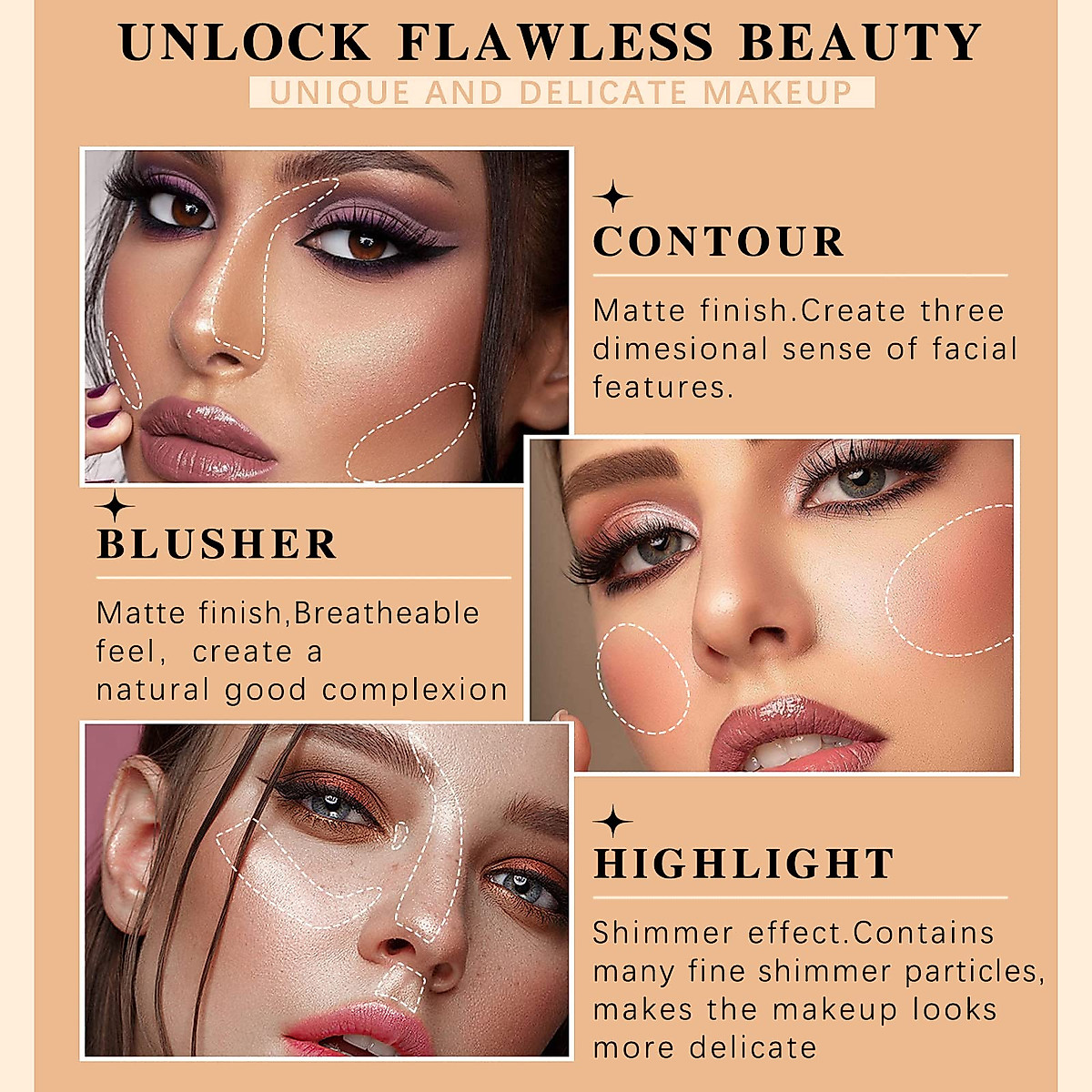 NewBang 3pcs Contour Beauty Wand Blush Highlighter Contouring Stick Set With Cushion Applicator Liquid Cream Face Rouge Bronzer Luminizers Pen Trio Smooth Blendable Moisturizing Waterproof Makeup