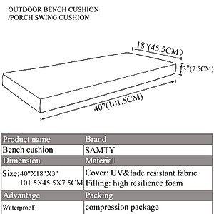 Waterproof Bench Cushion for Outdoor Furniture Garden Porch Swing Cushions for Long Patio Chair Window Seat Pad 40 inch x 18, Beige
