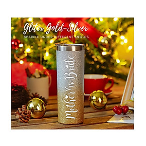 Onebttl Mother of The Bride Gifts, 20oz Stainless Steel Skinny Tumbler with Lid and Straw On Wedding Party for Brides Mom from Brides, Daughters (Glitter Gold)