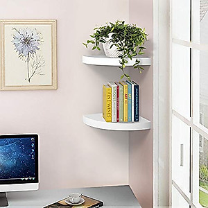 ZGZD Corner Shelf Invisible Wall Mounted Shelves Radial Shape Perfect for Bedroom Bathroom Living Room Kitchen Set of 2 White