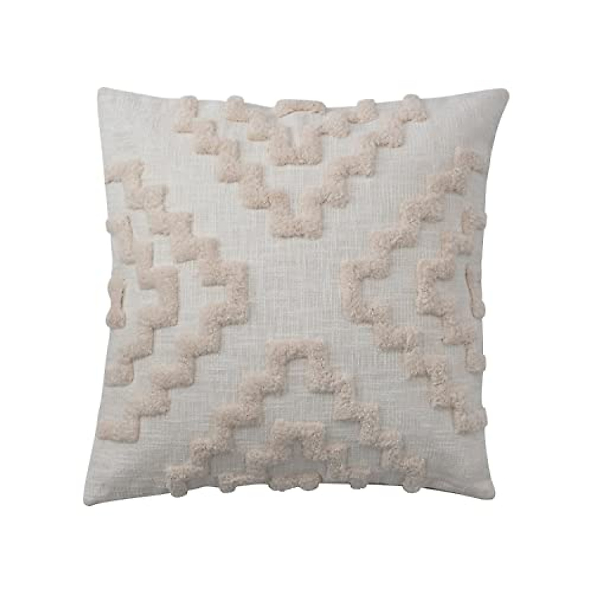 Bloomingville Cotton Tufted Pattern and Chambray Back Pillow, 20" L x 20" W x 1" H, Cream