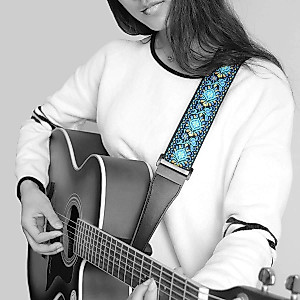 Guitar Strap, Vintage Embroidered Cotton Strap with Genuine Leather Ends for Acoustic and Electric Guitar, Bass Guitars