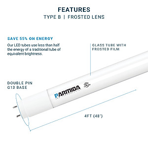 Parmida LED Technologies 20-Pack 4FT LED T8 Light Tube, 24W, Ballast Bypass, Frosted Lens, 3000lm, UL-Listed, 6000K