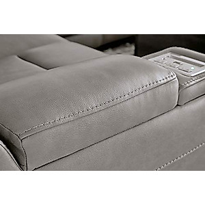 Signature Design by Ashley The Man-Den Leather Power Reclining Loveseat with Center Console, Adjustable Headrest & Wireless Charging, Gray