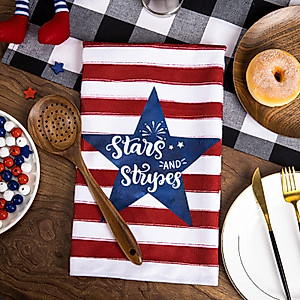 AnyDesign 4th of July Kitchen Dish Towel 18 x 28 In Independence Day American Flag Stars Stripe Dishcloth Red Blue White Cloth Tea Towel Decorative Hand Towel for Bathroom Kitchen Cooking Baking, 2Pcs