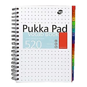 Pukka Pad B5 Vocabulary Book with 520 Word Capacity – Includes 20 Repositionable Alphabetised Dividers – Learn Synonyms, Antonyms, and Use in a Sentence – 100GSM