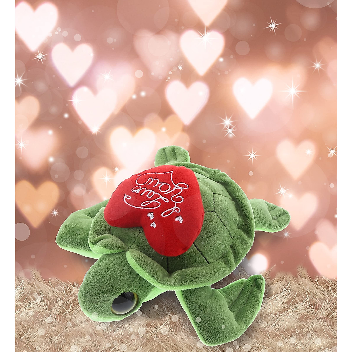 DolliBu I Love You Valentine Plush Big Eye Sea Turtle - Cute Turtle Stuffed Animal with Red Heart and Name Personalization Gift for Valentines Day, Birthday, Anniversary, Romantic Date - 6 Inches