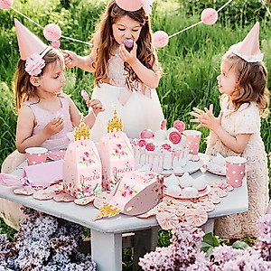 50 Pcs Princess Castle Party Favor Boxes Pink Candy Treat Cardboard Boxes Princess Crown Goodie Gift Bag Princess Party Supplies for Girl Kids Birthday Baby Shower Decorations (9.5 x 3.5 x 3.5 in)