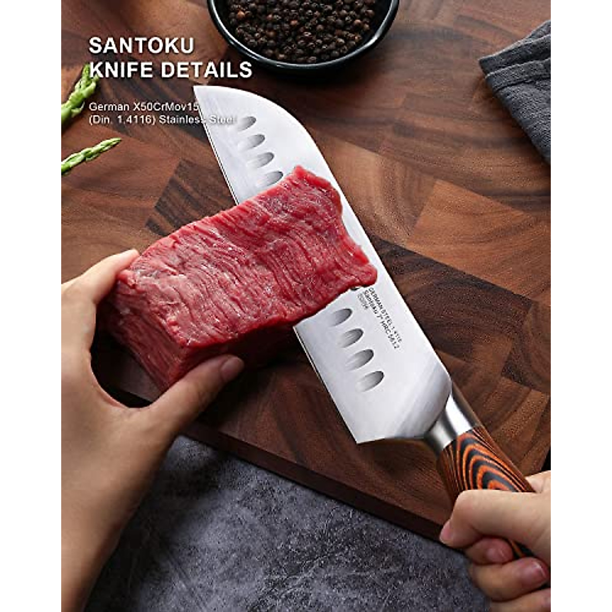 TUO Santoku Knife - 7 inch Kitchen Knife Japanese Chef Knife, High Carbon Stainless Steel Chef Knife, Ergonomic Pakkawood Handle, Gift Box - Fiery Phoenix Series