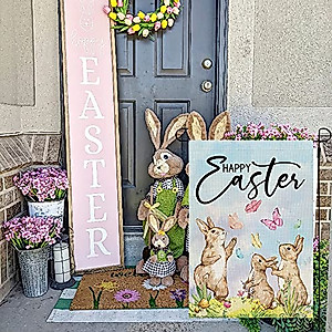 CROWNED BEAUTY Happy Easter Bunnies Garden Flag 12X18 Inch Small Double Sided for Outside Burlap Butterflies Yard Holiday Decoration CF759-12