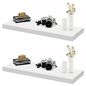 RANK Floating Shelves 2 Pack Modern Display Wall Shelf for Bedroom, Bathroom, Living Room and Kitchen, Deeper Than Others (White, 35.5" L x 11.5" D x2 T)
