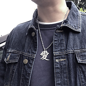 Love Kanji Necklace Japanese for Men Women 愛 Stainless Steel Chinese Character Pendant Good Luck Chain Gaara Necklaces (Love kanji 1)