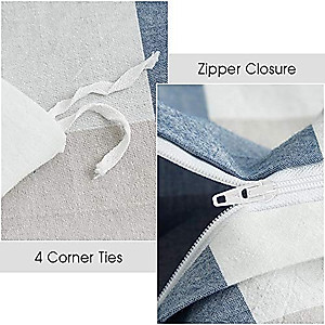 HYPREST Queen Duvet Cover - 100% Cotton Duvet Cover Queen Blue Buffalo Plaid Soft Breathable Farmhouse Style