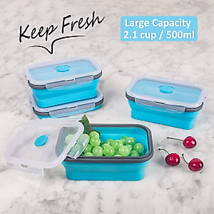 Annaklin Collapsible Food Storage Containers with Lid, Bundle of 3 Sizes, 12 Pack, Kitchen Stacking Silicone Collapsible Meal Prep Container Set for Leftover, Microwave Freezer Dishwasher Safe, Blue