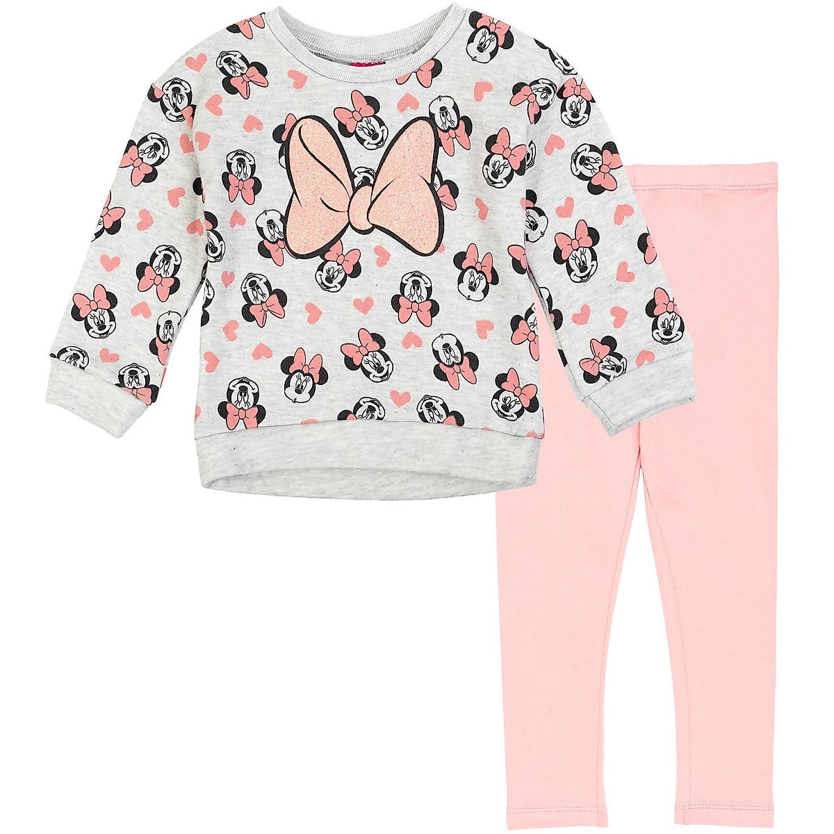 Disney Minnie Mouse Infant Baby Girls Pullover Fleece Sweatshirt and Leggings Outfit Set Light Grey/Pink 18 Months