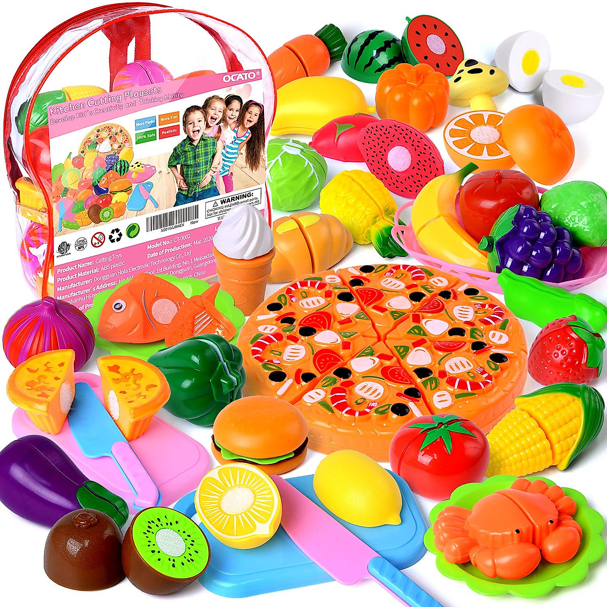 73PCS Cutting Play Food for Kids Kitchen Toys Food Cutting Fruits and Vegetables Accessories Xmas Gifts Toys for Toddlers Boys Girls with Storage Bag