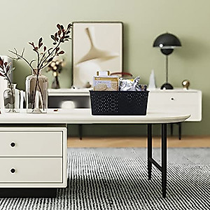 Utiao Black Plastic Storage Baskets, 8 Quart Plastic Bins, 4 Packs