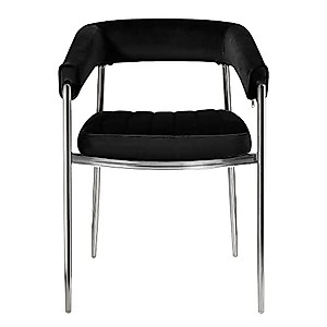 Bekrvio Dining Chairs Set of 2 Kitchen Dining Room Chairs with Arms and U-Shape Backrest, Mid Century Modern Living Room Accent Chair, Velvet Upholstered Kitchen Chairs with Metal Chrome Legs, Black