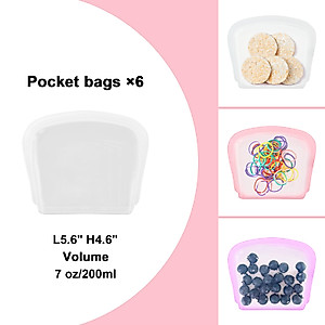 KVK Silicone Reusable Storage Bag Reusable Silicone Pouch Bags Food Grade Silicone Pocket Bags 6 Pack 7oz Food Storage Container for Snack Dog Treat and Cards Large Opening Oven and Dishwasher Safe