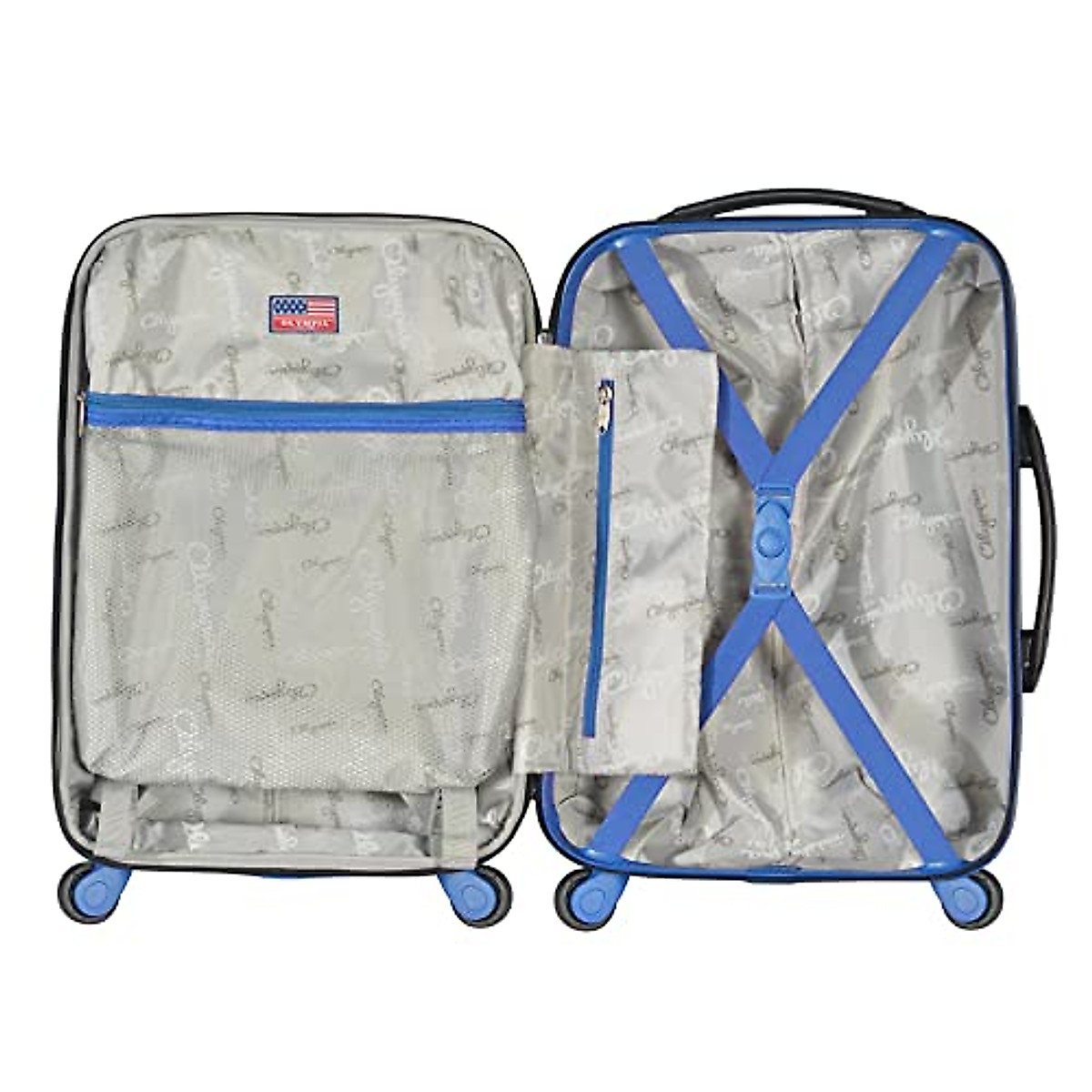 Olympia USA Apache II 22 Inch Expandable Rolling Carry On Lightweight Hardside Double 4 Wheel Spinner Luggage Suitcase with Locking System and Hidden Laptop Compartment, Black/Blue