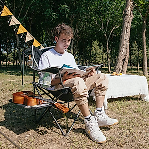 FUNDANGO Folding Padded Camping Arm Chair, Portable Outdoor Full Back Lawn Chair with Side Table Cup Holder Side Pocket for Garden Camping Picnic BBQ Concert with Carry Bag, Support 300LBS