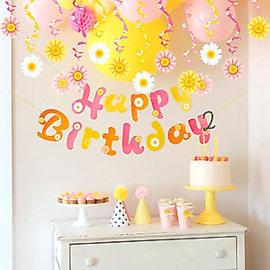 SUNBEAUTY Flower Daisy Birthday Party Decorations Groovy Party Decorations Boho Happy Birthday Party Decorations Daisy Hanging Swirls Retro Hippie Party Party Supplies Baby Shower