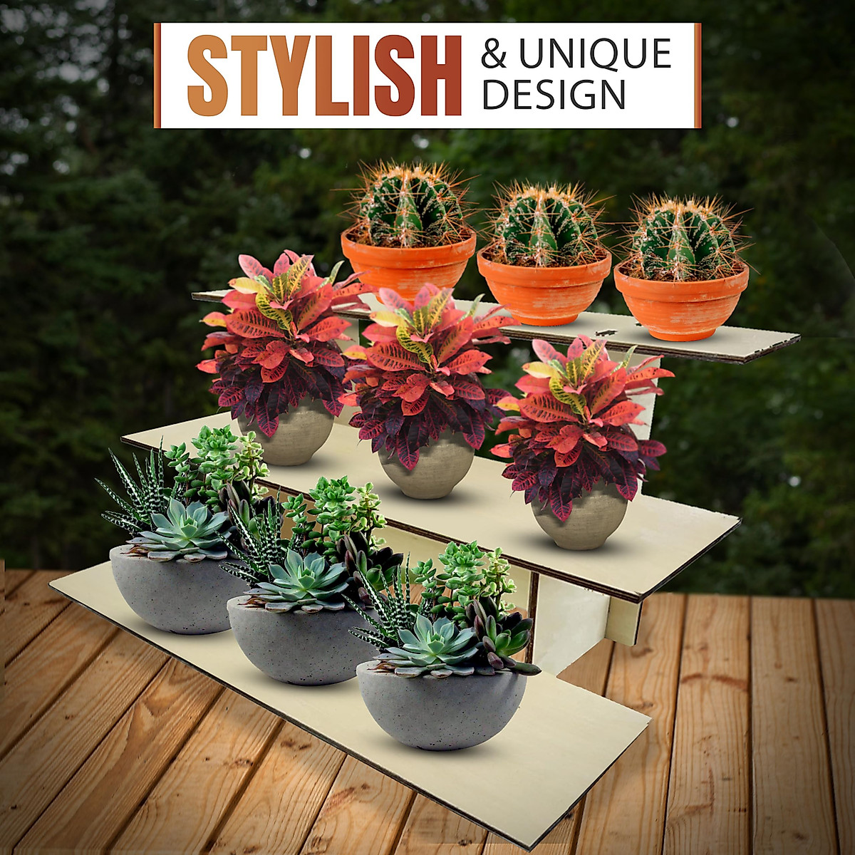 3-Tier Straight Wooden Retail Table Display Stand with Shelves for Products - Portable | 3 Step Straight Display Rack for Retail Table Top, Counter Top, Craft Shows, Farmers Market, Tradeshows 9.5" L