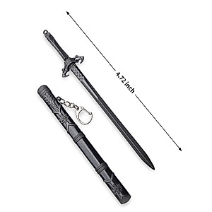FFYGYZ Chinese Ancient JIAN Sword Keychain Key Ring Chains Chinese Style Weapon Metal Model Key Chain Sword Shaped Letter Parcel Opener Gift Action Figure Arts Free Sword Stand(Black&Gray)