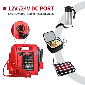 Tyrell Chenergy 1800/900 Peak Amp 12V/24V Jump Starter, Truck Battery Booster Pack, and Commercial Jumper Cables,Includes DC/USB Power for Charging Phones and Tablets,Jump Box Battery Clamps