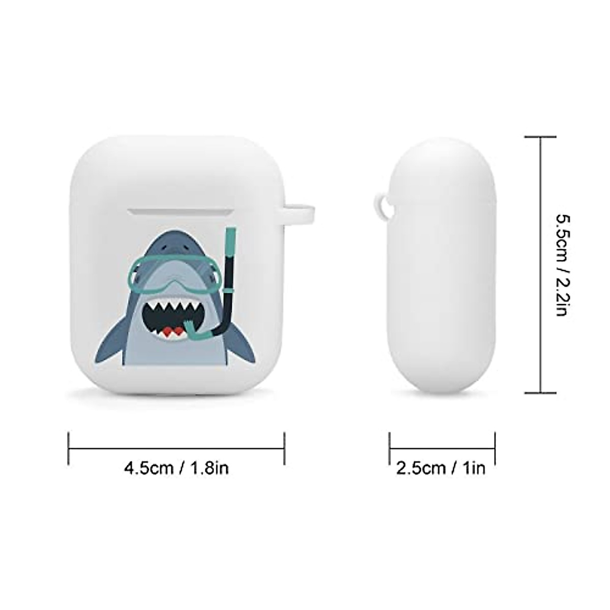 Cute White Shark with Diving Silicone AirPods Case Protective Cover Compatible with AirPods 2 & 1 with Keychain